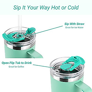 Drinco 40oz 30 oz Tumbler with Handle, Straw Lid, Insulated Stainless Steel Travel Mug Water Bottle Ice Coffee Cup For Cold and Hot, BigSur (30oz, Sage)