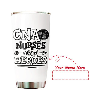 CHICKOR Cna Coffee Mugs Travel 20 Oz With Lid, Because Even Nurses Need Heroes Stainless Steel Nurse Themos, National Nurses Day Gifts for Practioner Labor Women, Inspiration Gift White Themed