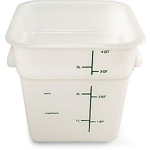 Carlisle FoodService Products Squares Square Food Storage Container with Stackable Design for Catering, Buffets, Restaurants, Plastic, 4 Quarts, White