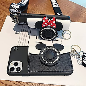 KeQili for Galaxy Note 10 Mickey Mouse Case,3D Cute Cartoon Mouse Ears Card Holder Wallet Women Girls Protective Phone Case Cover with Lanyard for Samsung Galaxy Note 10,Black