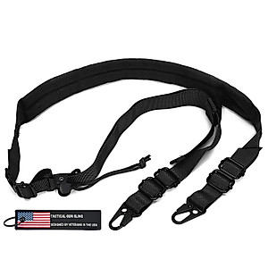 WarBull 2 Point Rifle Sling, Quick Adjust Gun Sling with HK Hook, Soft Shoulder Pad Tactical Sling for Rifle Shotgun and Crossbow, Gun Sling for Hunting and Outdoor Sports with Keychain Gift (Black)