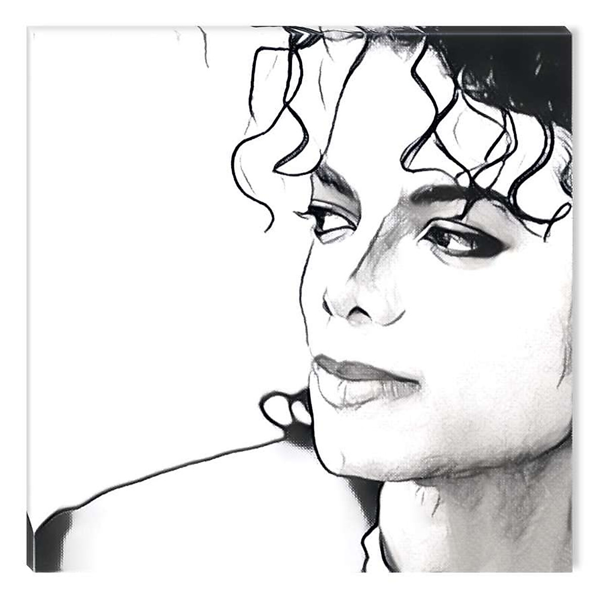 Startonight Canvas Wall Art Black and White Abstract Michael Jackson Celebrity, Artwork Modern Framed Original Art Painting, Unique Luminous Wall Art Minimalism Piece 32" x 32" Day & Night Effect