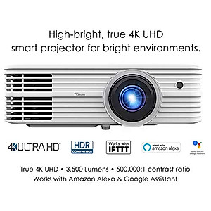 Optoma UHD52ALV Voice Assistant-Compatible DLP Projector for Lights-On Viewing, 3500 Lumen, 3840x2160