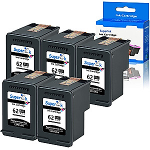 SuperInk Replacement Compatible for HP 62XL 62 XL C2P05AN Ink Cartridge High Yield (5 Black) Use in Envy 5665 7640 7643 7644 7645 8000 8005;Officejet 200 250 258 5743 5744 8040 8045 Printer