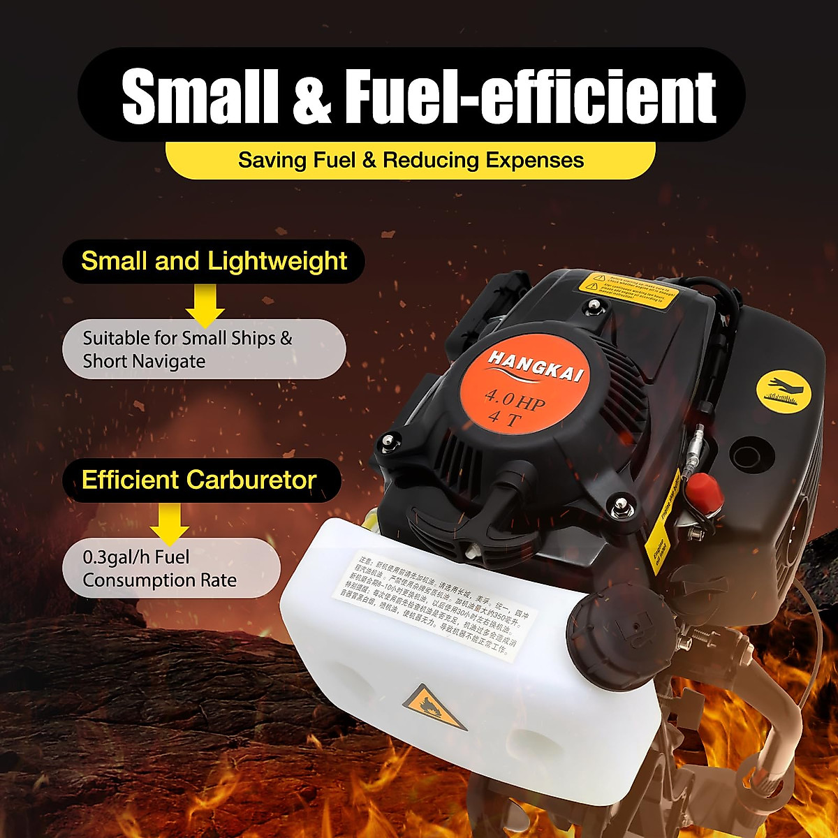 BJTDLLX 4 Stroke 4HP Outboard Motor, 52CC 2800W Outboard Motor Boat Engine, Heavy Duty Fishing Boat Engine Marine Engine for Fishing Aquaculture Outdoor Adventure