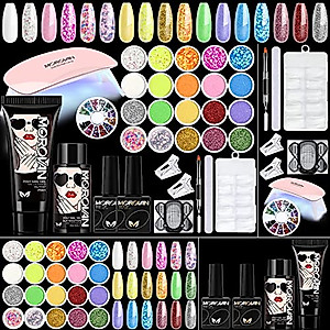 Morovan Poly Gel Nail Kit: Glitter Clear Poly Gel Nail Kit Starter Kit 18 Colors Poly Gel Nail Kit with U V Lamp DIY Poly Gel Kit with U V Light Nail Extension Kit