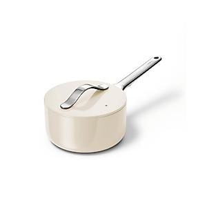 Caraway Nonstick Ceramic Sauce Pan with Lid (1.75 qt) - Non Toxic, PTFE & PFOA Free - Oven Safe & Compatible with All Stovetops (Gas, Electric & Induction) - Cream