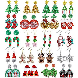 Equsion 20 Pairs Christmas Earrings for Women Acrylic Holiday Earrings Drop Dangle Earring Christmas Tree Gingerbread Santa Claus Elk Snowflake Jewelry Accessories for Women