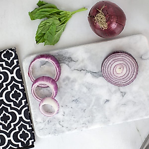 Marble Chopping Board, By Home Basics | 8" x 12", (White), Cutting Boards For Kitchen | Kitchen Cutting Boards With Non-Skid Feet