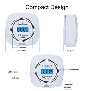 Carbon Monoxide Detectors - Hembisen CO Alarm Detector Monitor Battery Operated with Digital Display for House Kitchen Restaurant Hotel Office
