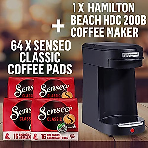 Senseo Hamilton Beach Commercial HDC200B Coffee Brewer 1 Cup Pod Coffeemaker and 64 Coffee Pods Medium Roast Classic, Black Single Hospitality 3-Minute Brew Time