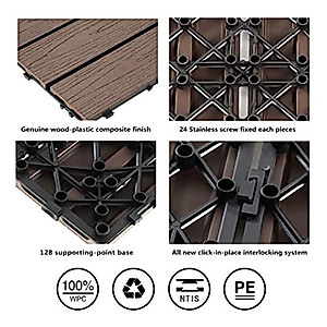 PANDAHOME 22 PCS Wood Plastic Composite Patio Deck Tiles, 12”x12” Interlocking Decking Tiles, Water Resistant for Indoor & Outdoor, 22 sq. ft - Brazilian Ipe