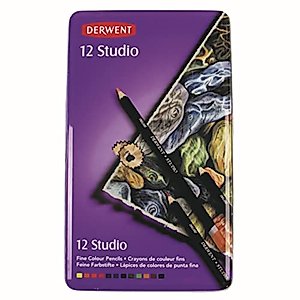 Derwent Studio Colored Pencils, 3.4mm Core, Metal Tin, 12 Count (32196)