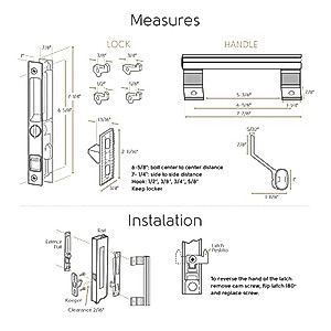 T-HAKEN Sliding Glass Door Handle Set, 6-5/8", Black - Patio Door Handle Replacement That is 1 in. to 1-1/8 in. Thick Used on Both Left and Right-Handed. (Keyed).