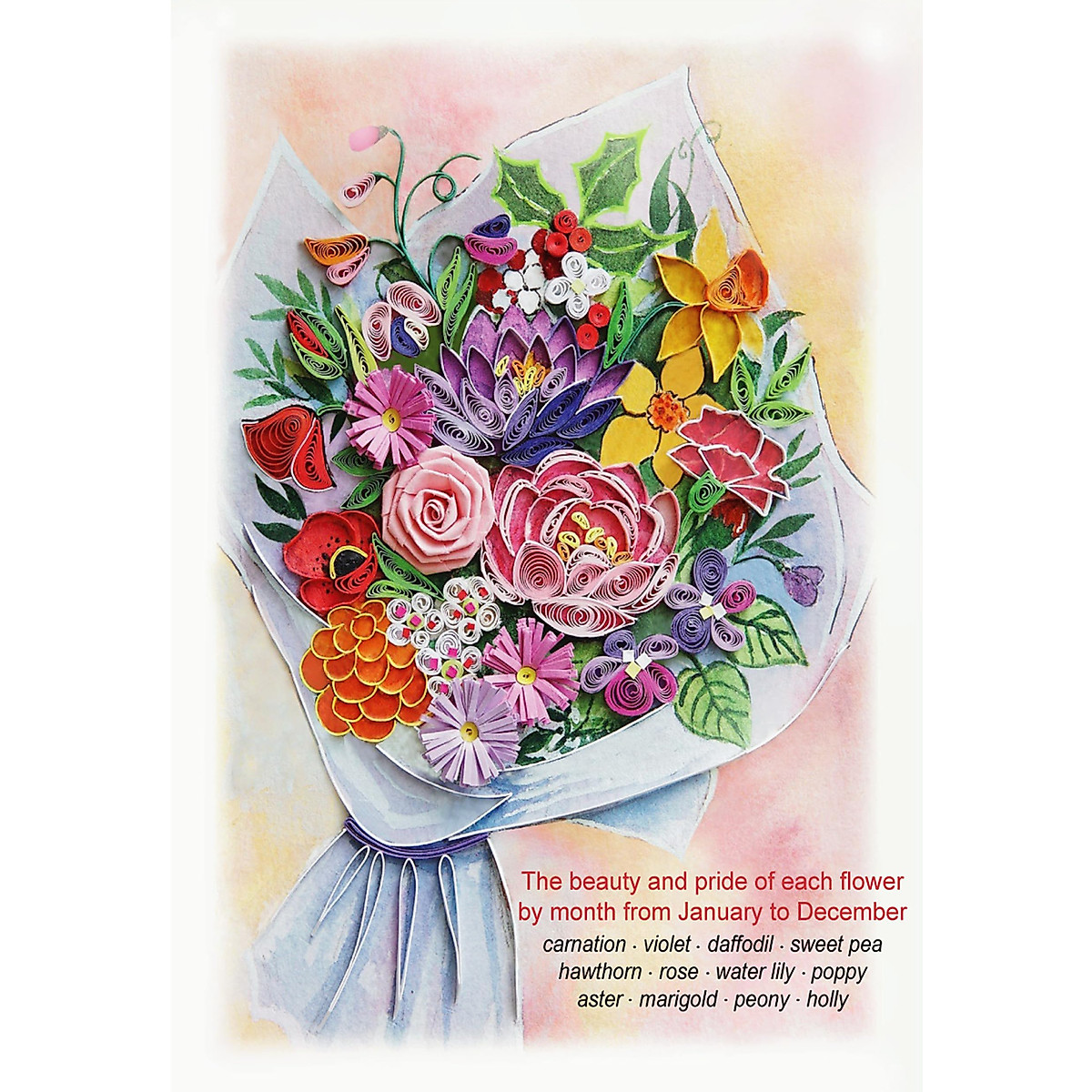TUMYBee Colorful Bouquet Quilling Floral Card, Anniversary, Thank You, Birthday, 5 x 7 inch