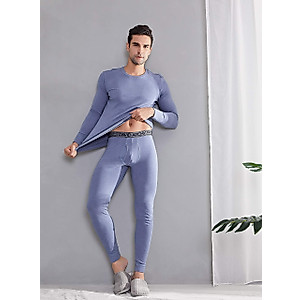 DAVID ARCHY Men's Thermal Underwear Set Winter Warm Base Layers Thermal Top and Bottom Long Johns Set Heather Moonlight Blue,L
