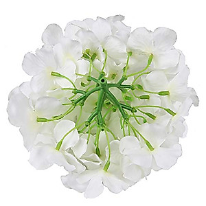 Flojery Silk Hydrangea Heads Artificial Flowers Heads with Stems for Home Wedding Decor,Pack of 10 (White)