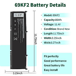 DMKAOLLK 86Wh 69KF2 8FCTC Battery for Dell XPS 15 9500 9510 9520 9530 Precision 5550 5560 5570 Alienware M15 R3 R4 R5 R6 R7 M17 R3 R4, G7 15 7500,G15 5510 5520 P87F P91F P100F P45E 11.4V