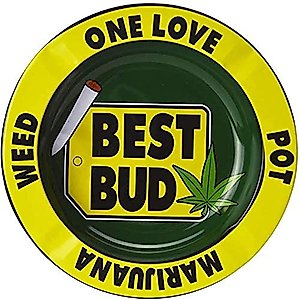 Metal Ashtray Best Bud Unique Ashtrays 2 Pack, Cigarette Ashtray 5.5 inches diameter smoking ash trays for Men, Fun White Elephant Gifts for Humor