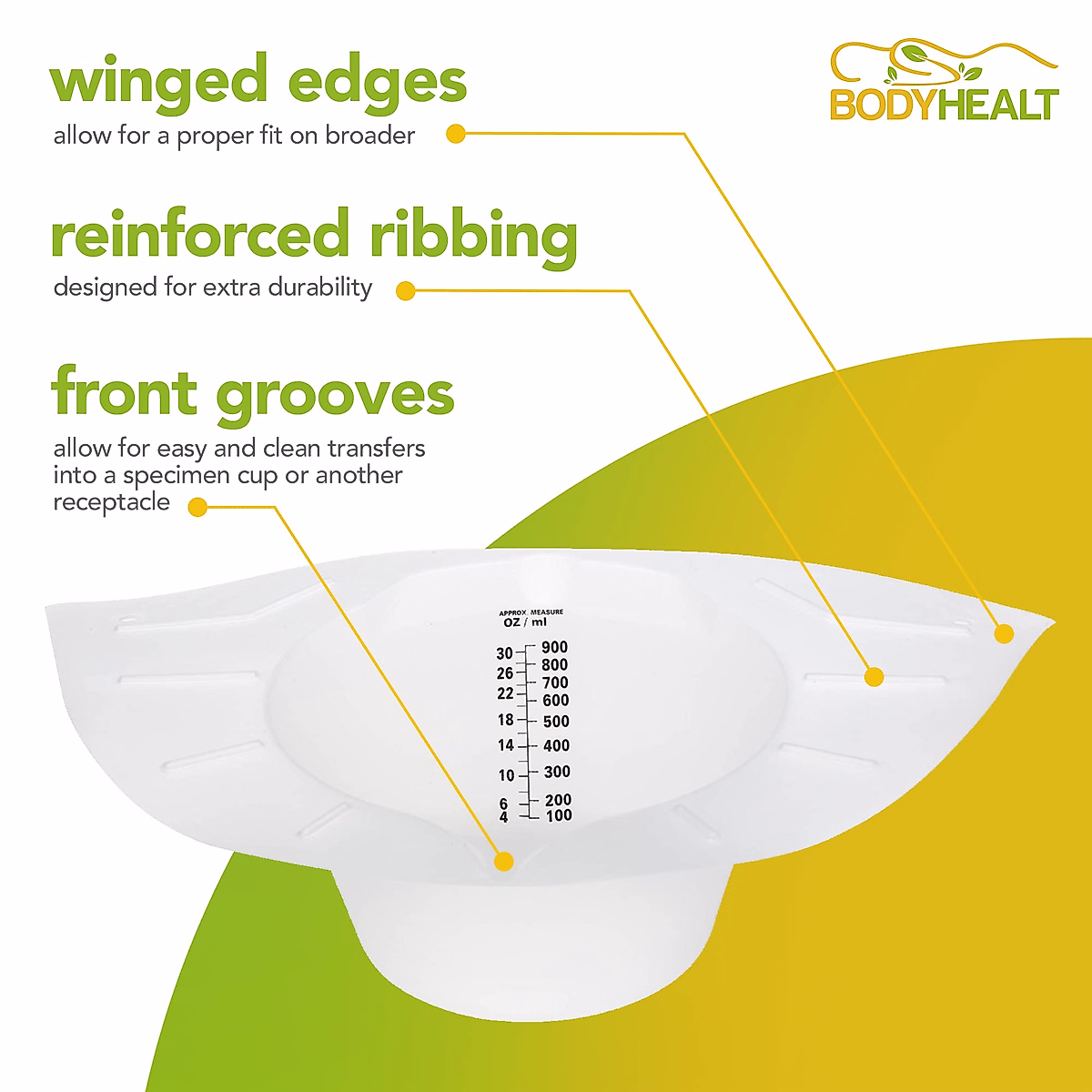 BodyHealt Graduated Specimen Collector Slant Pan Slant Collectors Capacity, Toilet Nursing Hat for Urine, Specimen Collector Urine with Durable Materials, (01 Pack)