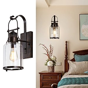 YVAMNAD Industrial Nostalgia Wall Light Rustic Indoor Wall Lamp E26 Iron Art Hallway Light Vintage Bronze Wall Sconce Suitable for Bedside Living Room Corridor Porch Decoration Lamps