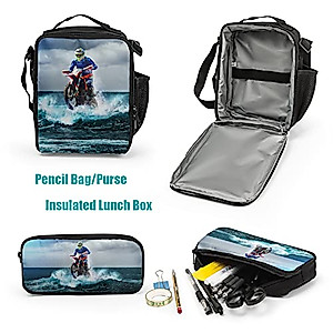 Giwawa Cool Dirt-Bike Motocross School Backpacks for Teen Boys Motorcycle Vehicle in Sea Backpack School Bookbags Set Lunch Bag Pencil Case