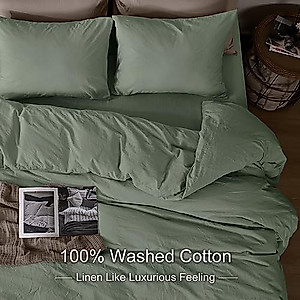 PHF 100% Cotton Duvet Cover California King Size, 3pcs Washed Cotton Linen Like Comforter Cover, Soft Breathable Durable Cooling Duvet Cover for Hot Sleepers, 104" x 98", Sage Green
