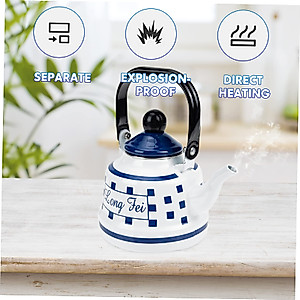 LABRIMP Enamel Steel Handle Pot Retro Espresso Machine Induction Stovetop Teakettle Teapot Whistling Tea Pots Camping Coffee Pot Flute Kettle Applique Household Enamelled Steel