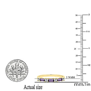 Dazzlingrock Collection 4x2mm Baguette Amethyst & Princess White Diamond Wedding Band for Women in 10K Yellow Gold Size 6