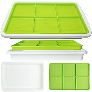 SUNPRO 3-Pack Seed Sprouter Tray BPA Free PP Soil-Free Big Capacity Healthy Wheatgrass Grower Sprouting Container Kit (3Packs,Green Mesh Tray with 6 Zone,White Bottom Tray)