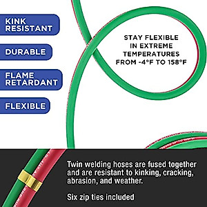 Master Elite 25 Foot Oxygen Acetylene Hose Twin Welding Hose Set, 1/4 Inch B Fittings, 9/16”-18 - Oxy Acetylene Cutting Torch Hoses, Welder Gas Hose Cut Metal, Green Red, Grade R, Fits Regulators