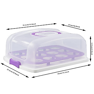 DIIRPPR 2in1 Cupcake Carrier and Cake Keeper with Lid, Rectangle Pie Carrier,Large Portable Storage Container for Storing 12 Cupcakes or 1 Large Cake (Purple)