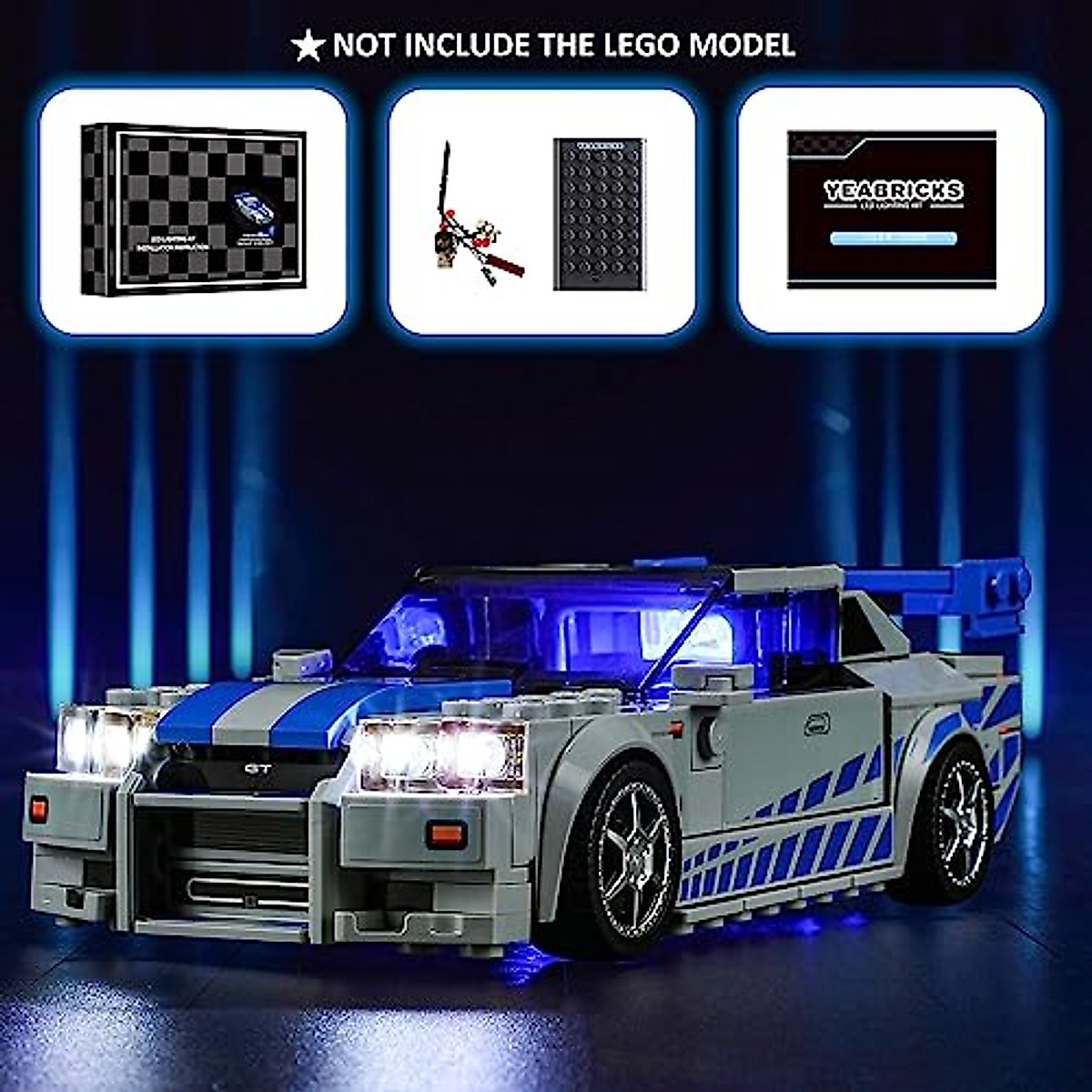 YEABRICKS LED Light for Lego-76917 Speed Fast 2 Furious Nissan Skyline GT-R Building Blocks Model (Lego Set NOT Included)