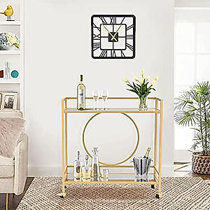 EonBon Gold Mirror Rolling Serving Bar Cart on Lockable Wheels, Wine Drink Liquor Cart Stand for Home Kitchen, Bar, Living Room, Club Party, Christmas, New Year