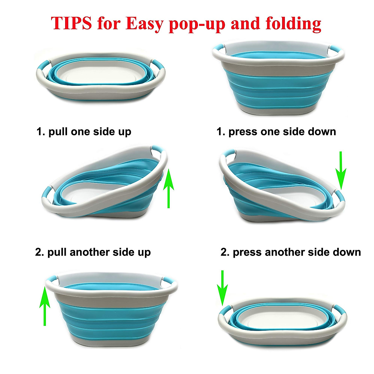 SAMMART 36L (9.5 gallon) Collapsible Plastic Laundry Basket - Oval Tub/Basket - Foldable Storage Container/Organizer - Portable Washing Tub - Space Saving Laundry Hamper, (Oval, Grey/Bright Blue)