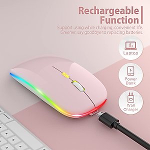 【Upgrade】 LED Wireless Mouse, Slim Silent Mouse 2.4G Portable Mobile Optical Office Mouse with USB & Type-c Receiver, 3 Adjustable DPI Levels for Notebook, PC, Laptop, Computer, MacBook (Pink)