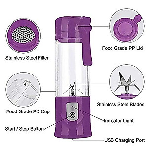 YPCOO 2pcs Portable Blender, USB Travel Juice Cup, Durable ABS Materials, Non-toxic, BPA Free, Mini, Convenient, Cordless, 13Oz Bottle, 4000mAh Battery, Blend Up to 20 Times