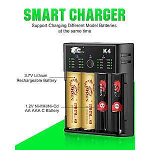 IMREN 18650 Battery Charger,21700 Battery Charger for 3.7V 14500 10400 18500 18350 18650 18700 20700 21700 22650 26650 Li-ion Battery,1.2V Ni-MH/Ni-Cd Battery,4 Bay 18650 USB C Charger