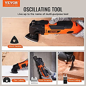 VEVOR Multitool Oscillating Tool Corded 2.5 Amp, Oscillating Saw Tool with LED Light, 6 Variable Speeds, 3.1° Oscillating Angle, 11000-22000 OPM, 16PCS Saw Accessories & BMC Case