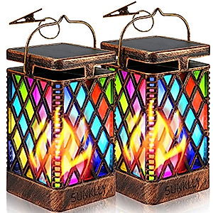 Solar Lanterns-Hanging Solar Lights Outdoor 9 Modes Color Changing & Fixed Waterproof Lanterns Outdoor Dancing Flicking Flame Decoration Umbrella Lights for Garden(2 Pack BRONE)