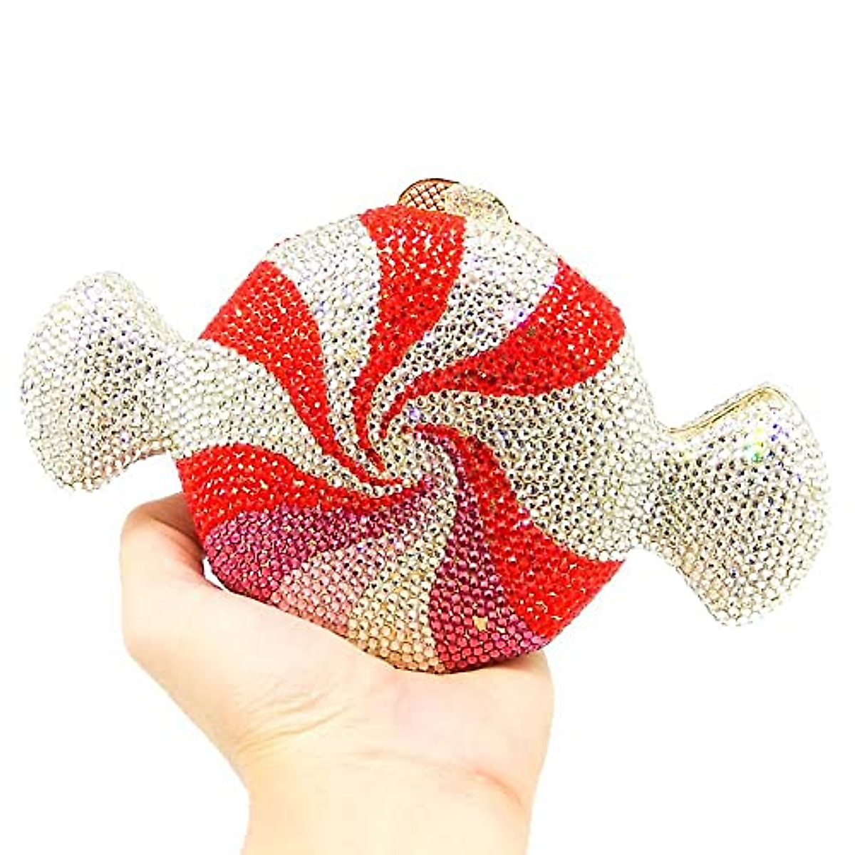 DEBIMY Candy Shape Clutch Purse Shining Crystal Evening Bags Luxury Rhinestone Handbags for Prom Cocktail Party Red