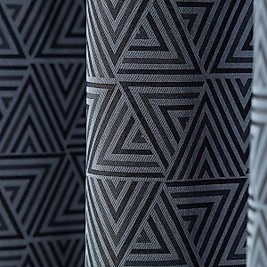 Decoberry Blackout Curtain Set - Includes 2 Blue and Black Triangle Pattern Curtains, Trinity, 52" X 108", 100% Light Blocking and Sound Filtering, Thermal Insulation - Geometric Design with Grommets