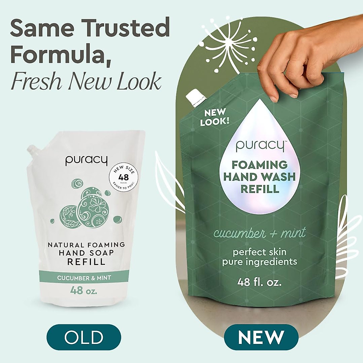 Puracy Foaming Hand Soap Refill - Plant-Powered Natural Hand Soap As Seen on TikTok, Non-Toxic, Sulfate-Free Liquid Soap, Moisturizing Foam Handwash Liquid (Cucumber & Mint, 48 fl oz)