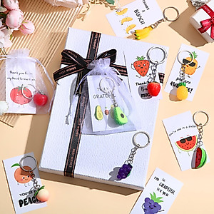 Remuuly 48 Sets First Day of School Gifts Funny Fruit Pun Cards Cute Fruit Keychains Thank You Cards with Bags for Staff Teacher Coworker Employee Friends