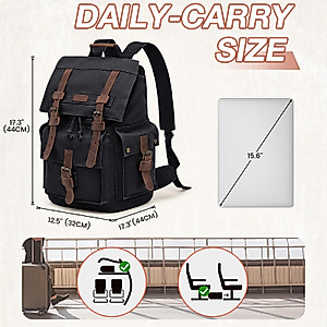 Kattee Men’s Leather Canvas Backpack Large School Bag Travel Rucksack Black