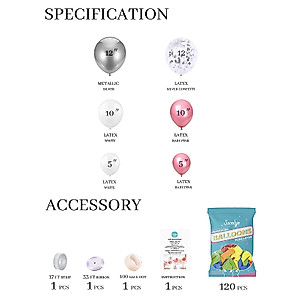 Soonlyn Pink Balloon Garland Kit 130 Pcs 12 In Pink Silver Metallic Balloons White Latex Balloons Arch Kit for Baby Shower Decorations Girl Birthday Party Bridal Shower Wedding