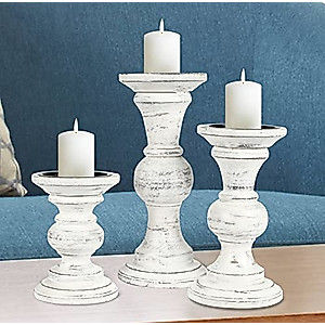Candle Stands Wooden for Pillar Candles,Rounded Turned Colums, Sustainable Woods, Country Style, Ideal for Reiki, Aromatherapy, Votive Candle Gardens Home décor - 10,8,6 Inch Set of 3 - Antique White