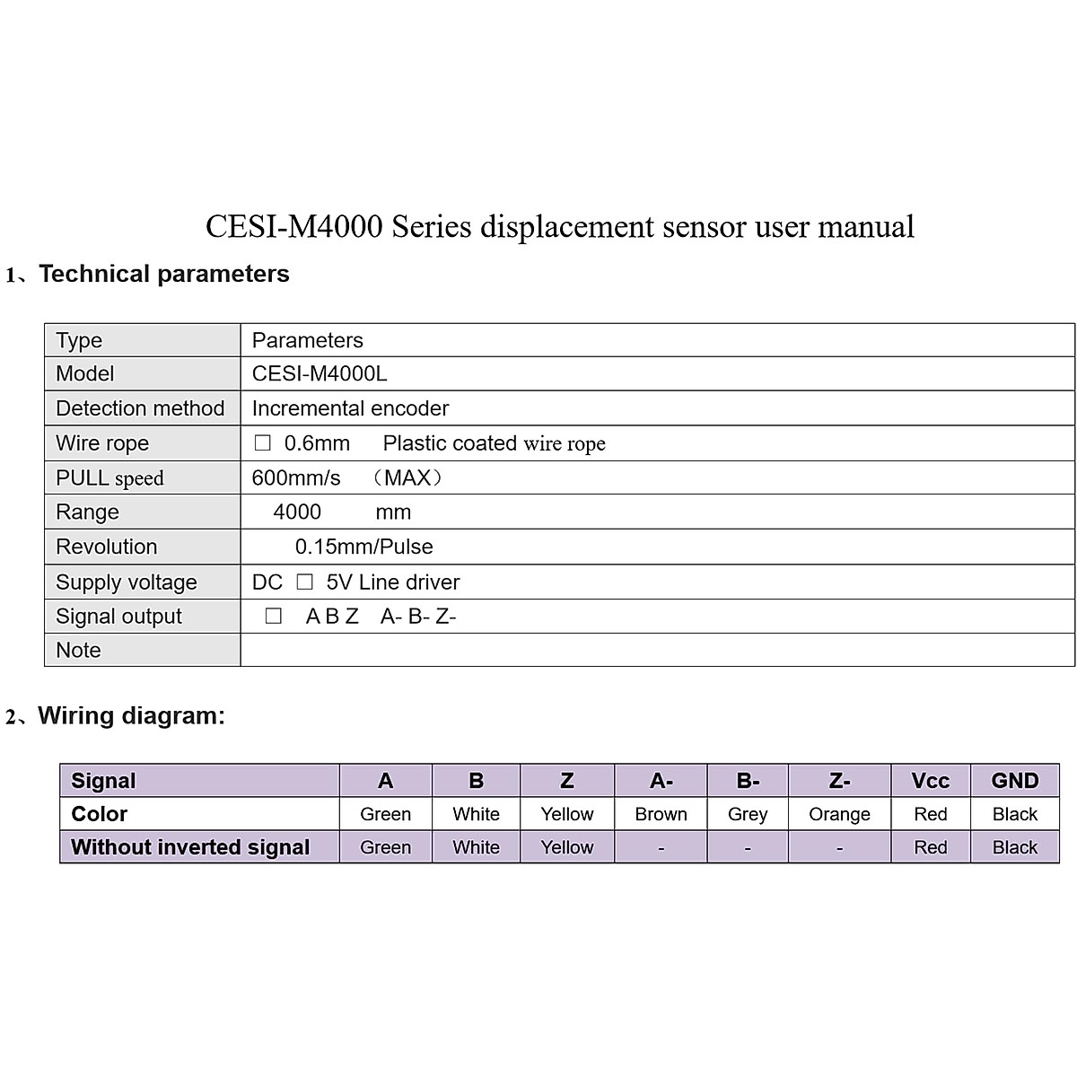 4000 mm Stroke Draw Wire Linear Displacement Sensor Transducer Line Driver 5V CESI-M4000L