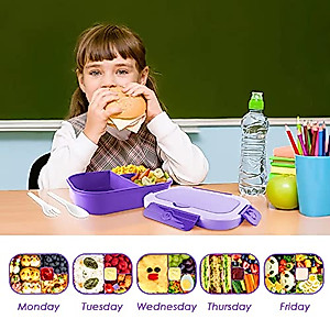 New Bento Box Lunch Box, 1.3L Bento Box Adult Lunch Box, Lunch Containers for Adults/Students/Teen, 5 Cup Bento Boxes with 4 Compartments&Fork, Leak-Proof, Microwave and Dishwasher Safe, Purple