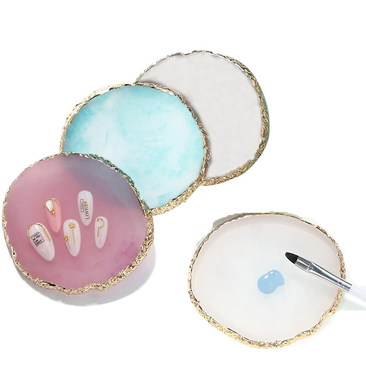 BETURY Resin Nail Art Palette, Nail Art Painting Mixed Color Palette Gold Edge Nail Gel Color Makeup Display Board (2#Pink)